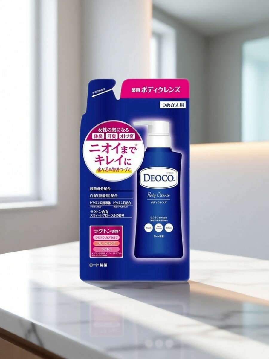 Гель для душа ROHTO Deoco Body Cleanse для тела против запаха, 250 мл. запасной блок
