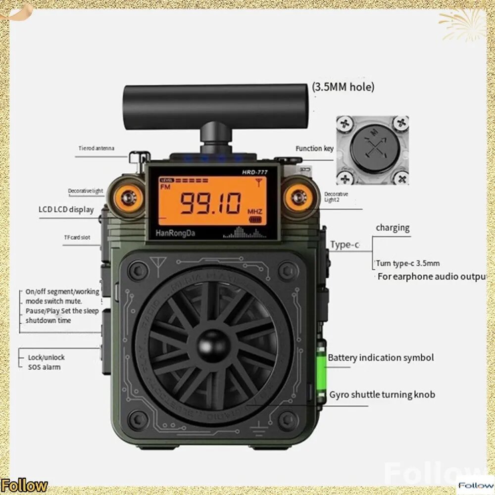 HanRongDa HRD-777 FM MW SW VHF WB Полнодиапазонный Bluetooth-Радиоприемник