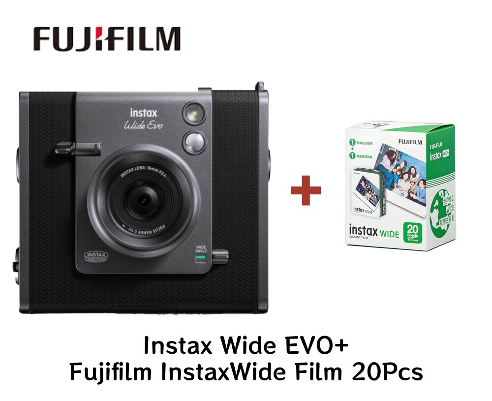 Fujifilm Instax Mini Wide Evo Фотоаппарат моментальной печати Чёрный+Пленка Fujifilm Instax Wide, 20 листов в коробке.
