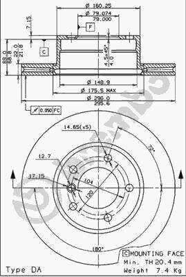 Диск тормозной передний BMW E39 /Vent D=296mm BREM
