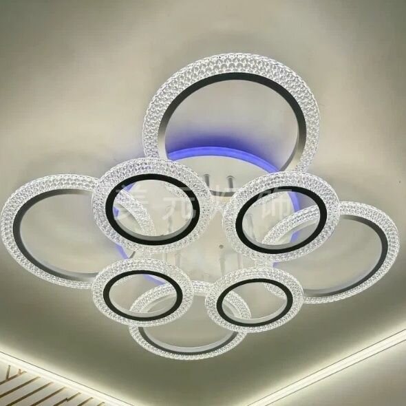 LED потолочный светильник 300 Вт+, 8 ламп, квадратный, акрил/металл, для спальни/столовой/детской, 10–15 м², голос/пульт/кнопка, энергосберегающий, защита глаз