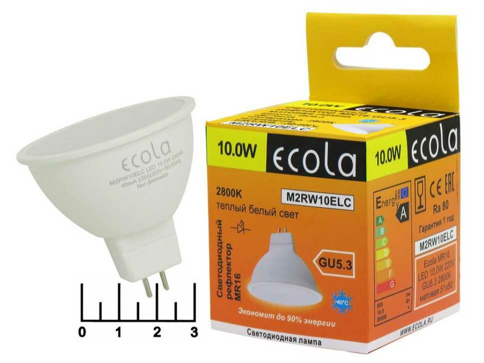 Лампа светодиодная 220V 10W MR16 GU5.3 2800K белый теплый матовая Ecola M2RW10ELC (800lm)