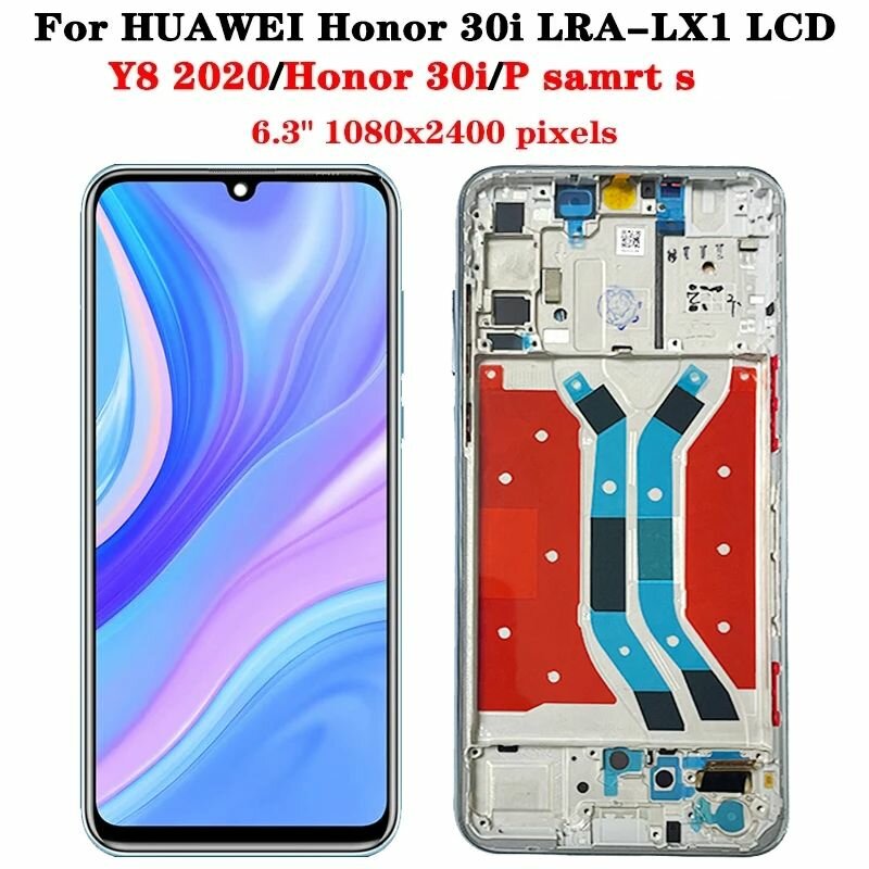 6.3-дюймовый AMOLED для Honor 30i, LRA-LX1, LCD дисплей с рамкой, сенсорный экран, сборка панели диджитайзера, зеленый