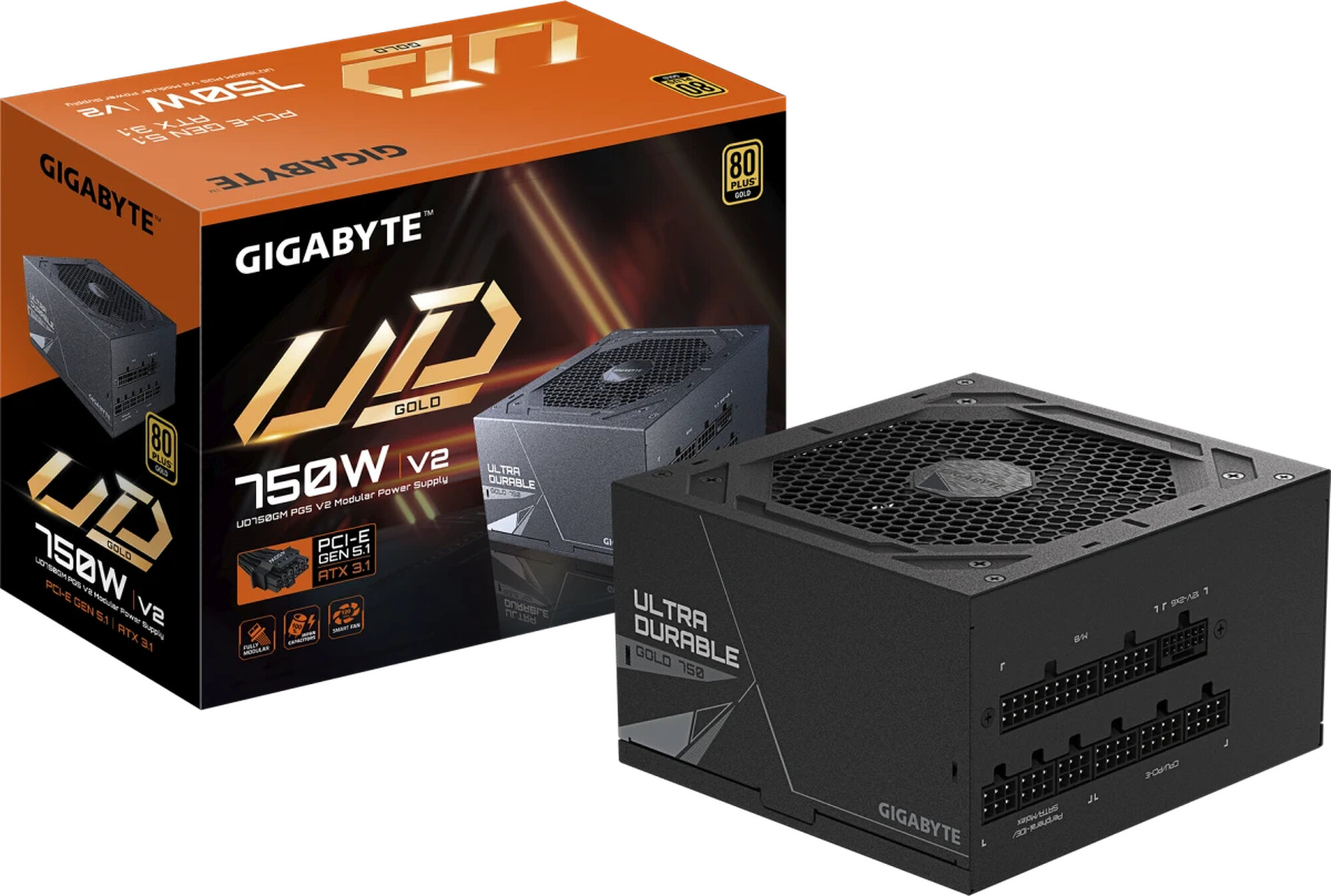 Блок питания Gigabyte 750W GP-UD750GM PG5 V2 (модульный, 16 Pin PCIe 5.0, 80 PLUS Gold)