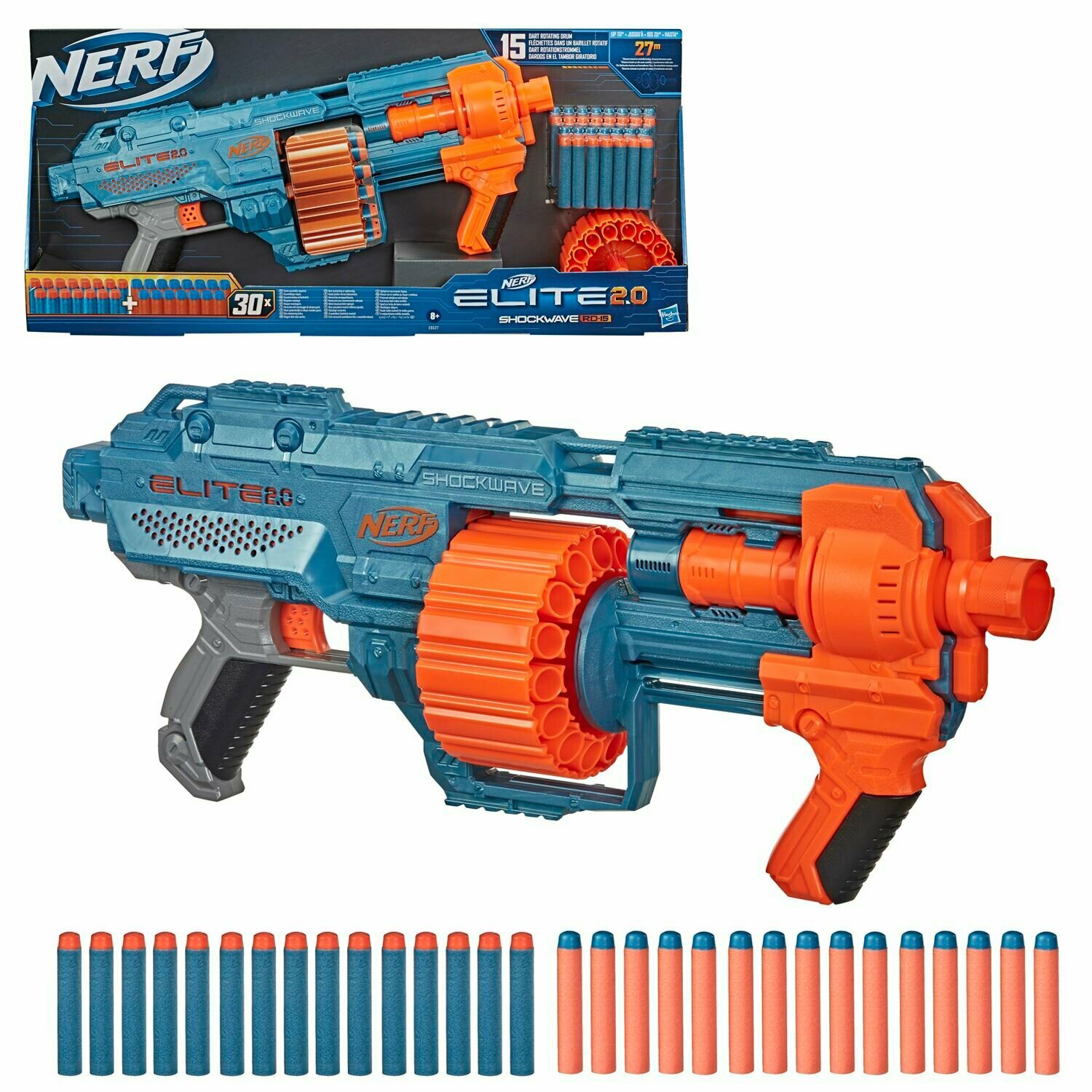 Игрушечное оружие Hasbro - Пулемёт ELITE 2.0 SHOCKWAVE RD-15 (30 снарядов), серия Nerf, E9527EU4