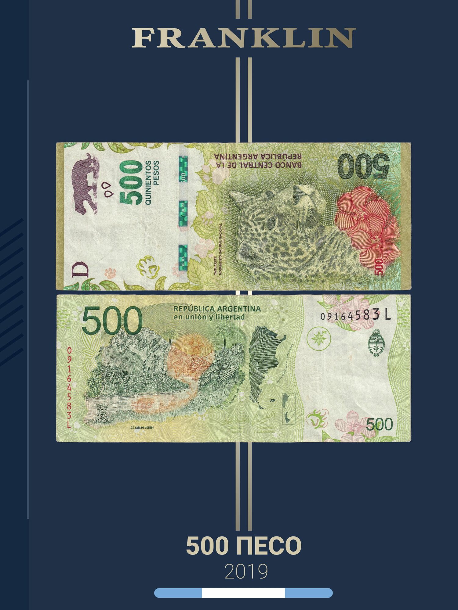 Банкнота Аргентина 500 песо 2019 год (VF) Pick 365