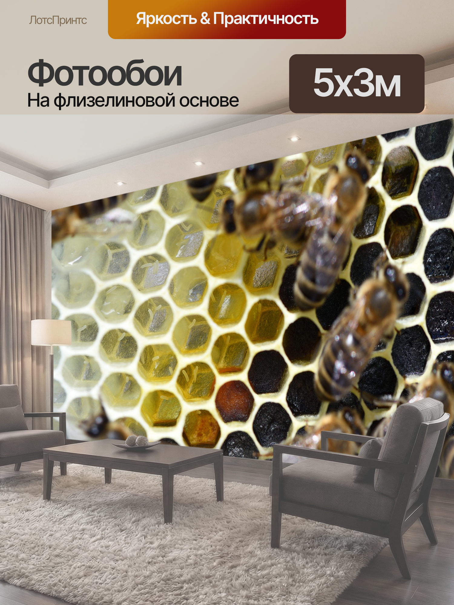 Фотообои "Пчела, яйца, пчелиный улей" 500x300 см. экосольвентная печать