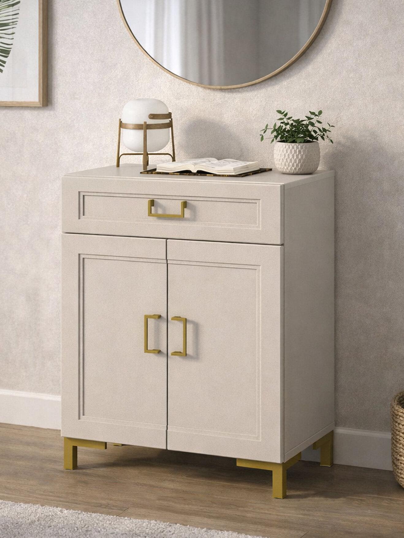 Тумба с выдвижным ящиком столплит Ассоль СБ-3563 на ножках, с дверцами, ЛДСП, Кашемир серый/МДФ Кашемир, 60х41х90 см