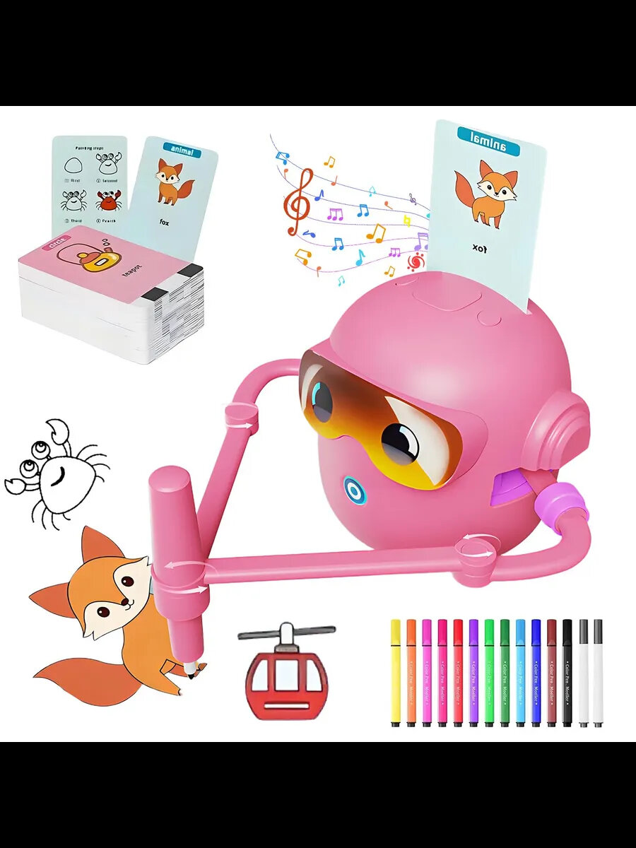 Робот-рисовальщик "Творческий Фан", интерактивный, обучающий, 100 карт и 12 карандашей