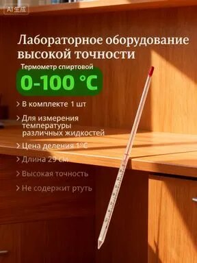 Термометр спиртовой технический, устойчивый к коррозии, 0-100C; 1 штука