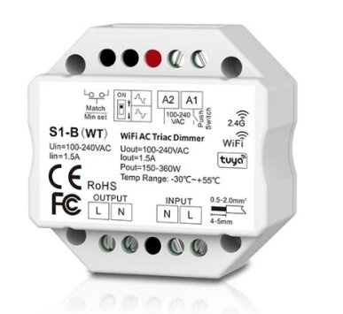 Tuya WiFi AC Triac Dimmer S1-B(WT) Белый