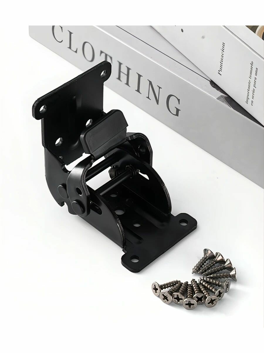 Складная мебельная петля с фиксатором для столов и трансформируемой мебели, 5*6.5*7*5cм, черная.