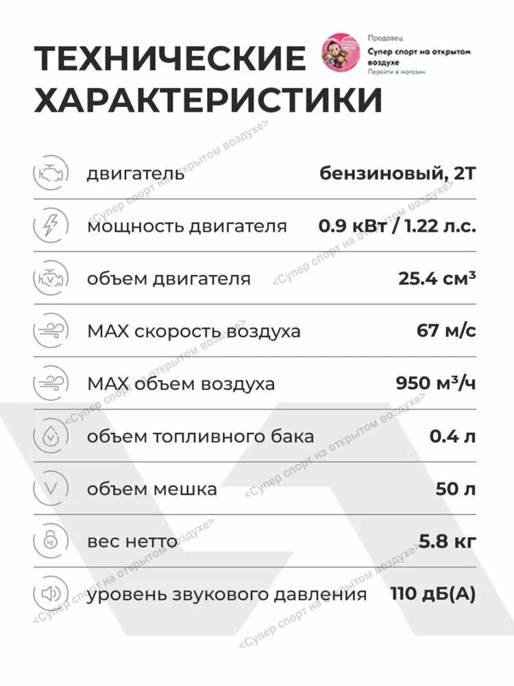 Бензиновая воздуходувка 900 Вт, черный матовый, 51x32x41 см, без подрамника — фото 1