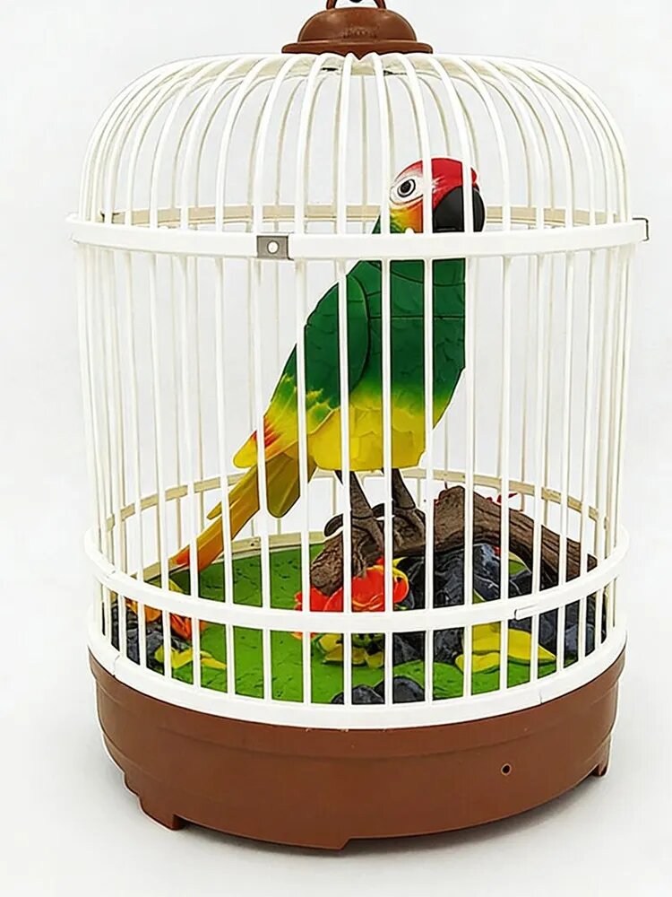 Попугай Повторюшка интерактивная игрушка говорящий попугай в клетке зеленого цвета