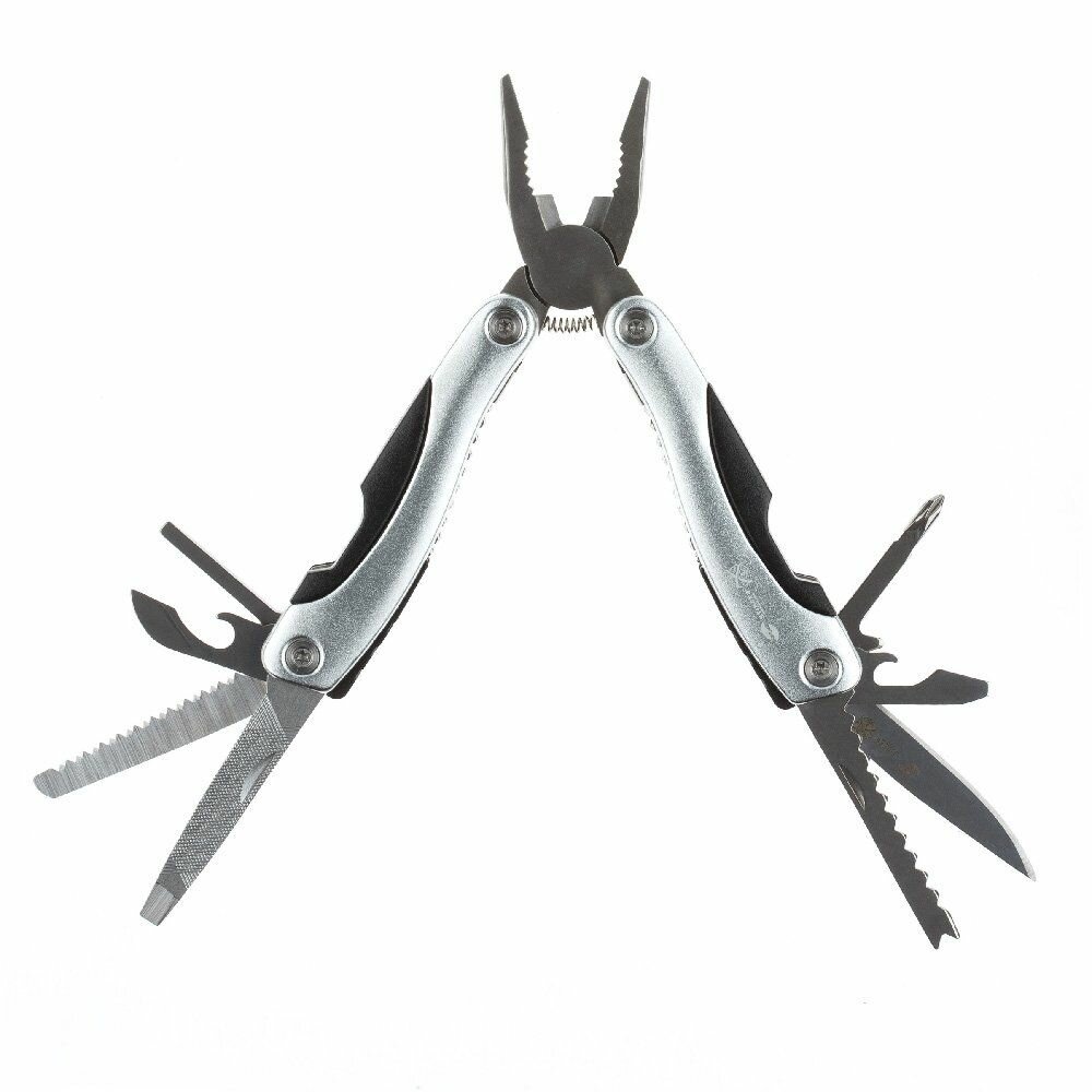 Мультитул Stinger, 100x50 мм, 15 функций, сталь/алюминий/пластик, серебристый, в нейлоновом чехле — фото 1