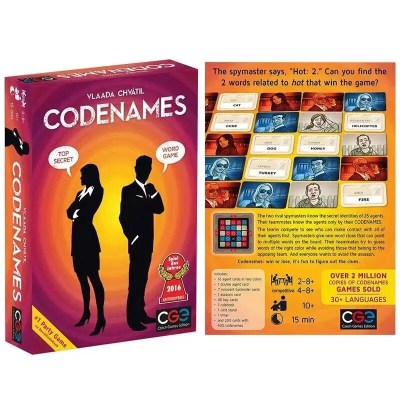 Русская версия Настольная игра для компании Кодовые Имена Codenames, на ассоциации, подходит для взрослых, подарок на новый год