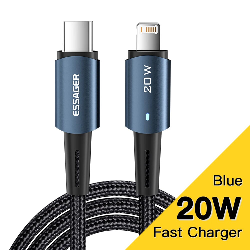 Кабель зарядный Essager USB Type-C для iphone, 20 Вт 1 м, Blue