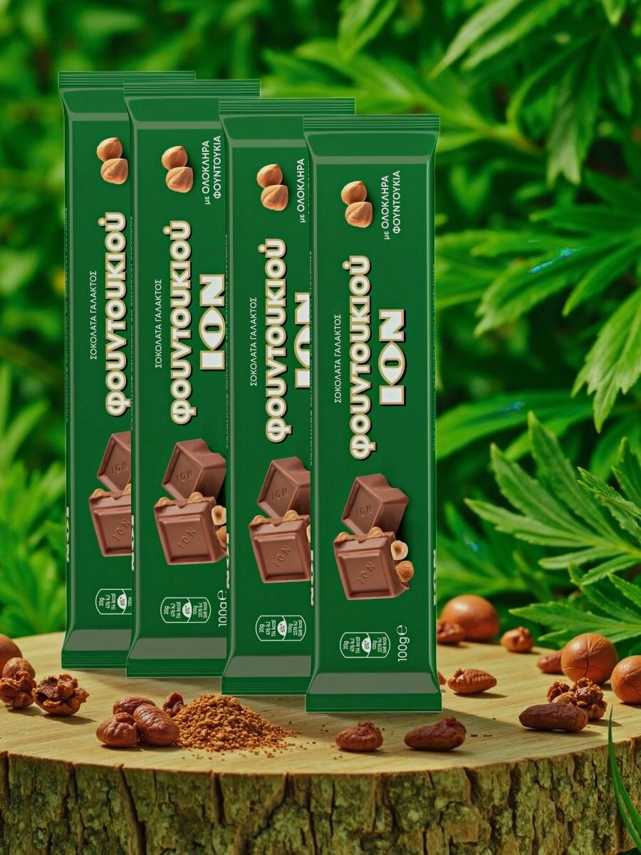 Шоколад молочный с цельным лесным орехом, ION, 100г (Набор из 4шт)