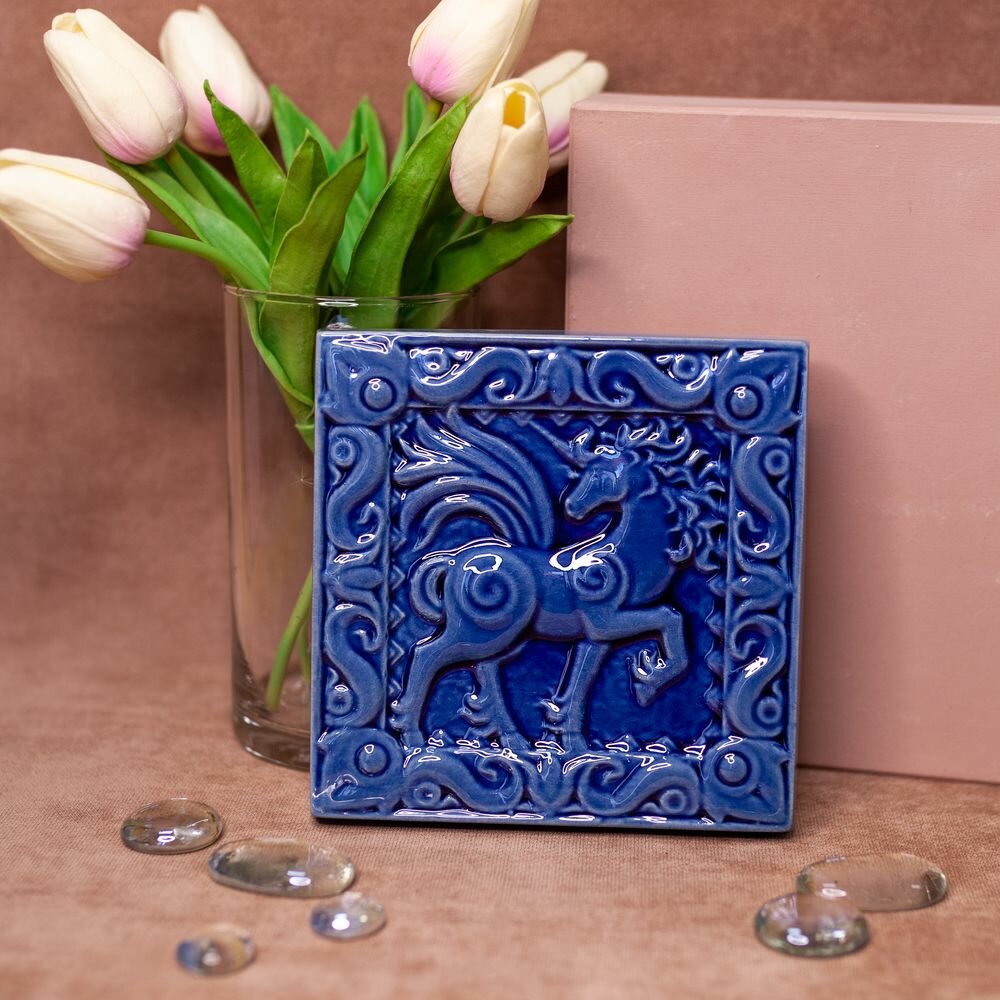 Изразец Единорог одноцветный синий