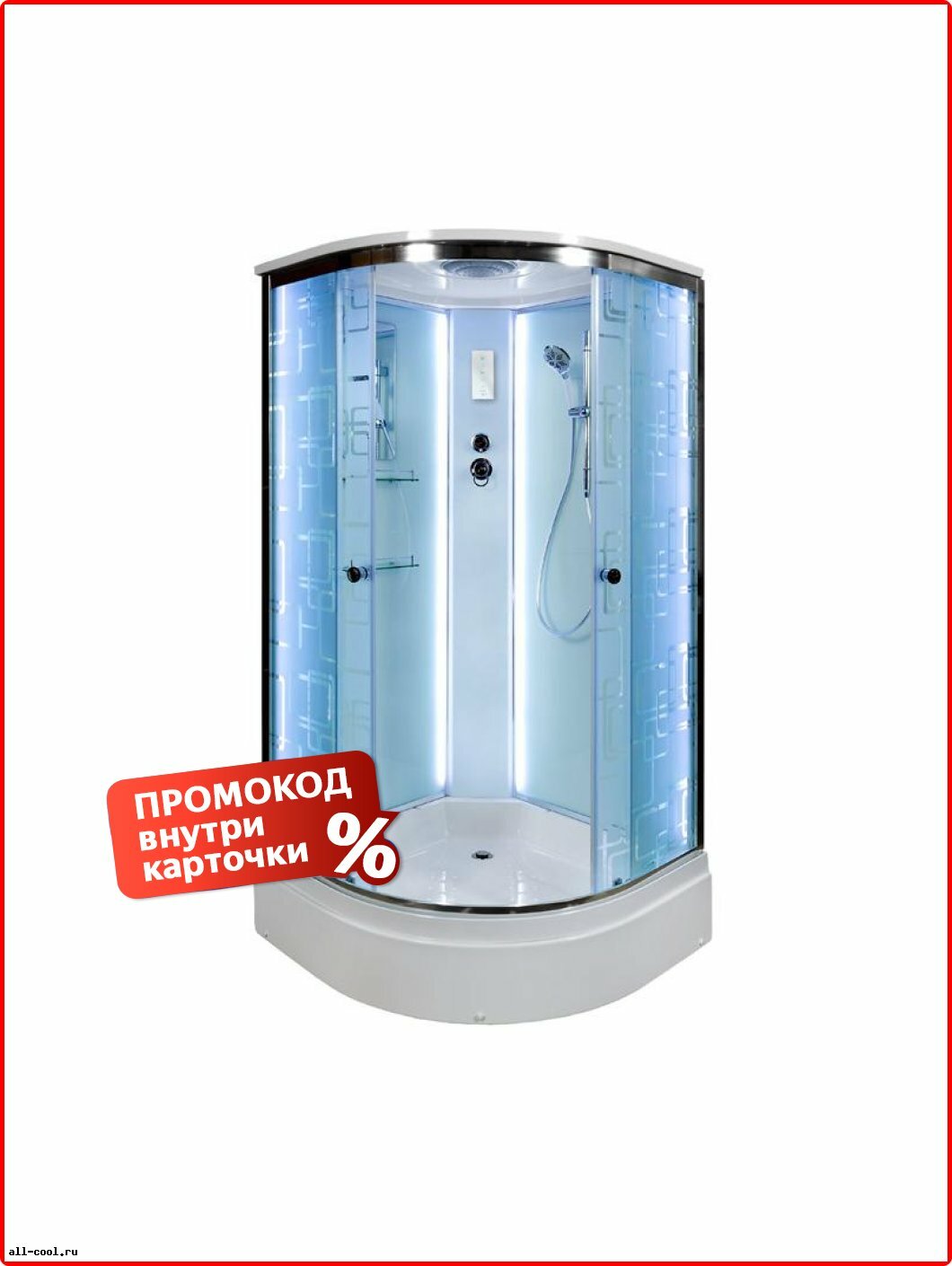 Душевая кабина DTO Isabella 90x90 средний поддон, четверть круга, белый