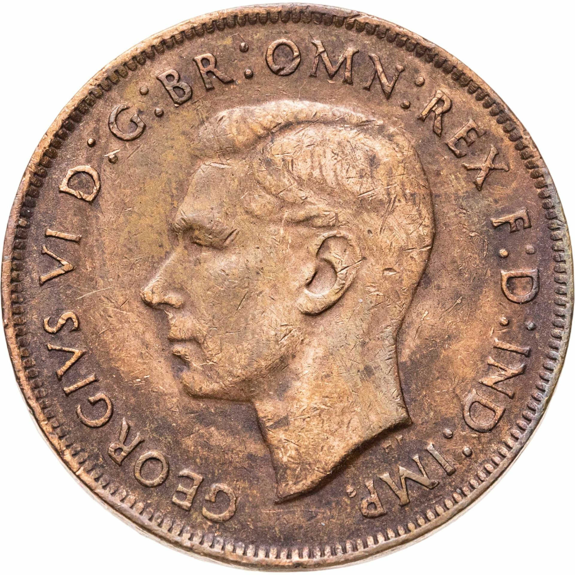Австралия 1 пенни penny 1947 без точки, Бронза, в сохранности VF