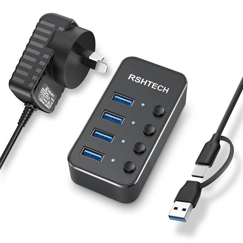 RSHTECH USB Хаб 3.0 с AU Plug Adapter, 4 порта