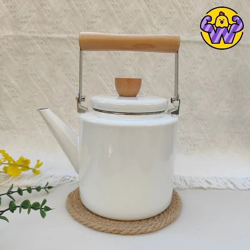Чайник для кипячения воды, эмалированный, 2.4 л, белый, кухонный чайник со свистком