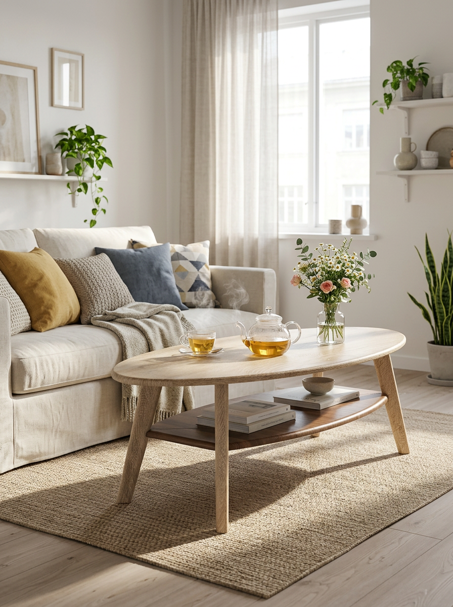 Стол журнальный IFERS Серфинг с полкой, цвет дуб сонома/акация