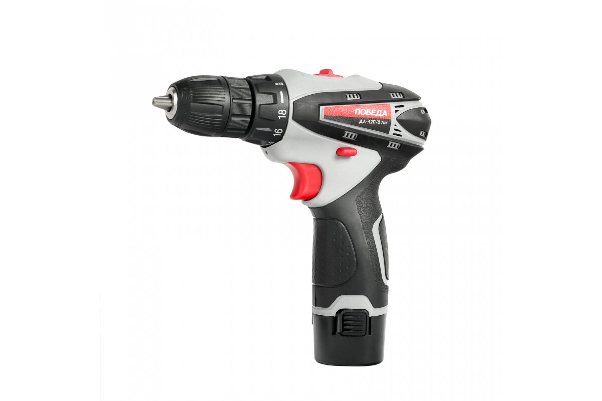 Дрель-шуруповерт Победа 2 скорости 0-400/0-1200 об/мин, 25Нм 2Ач 1ч, 1 аккумулятор LI-ION (ДА-12П/2 Ли)