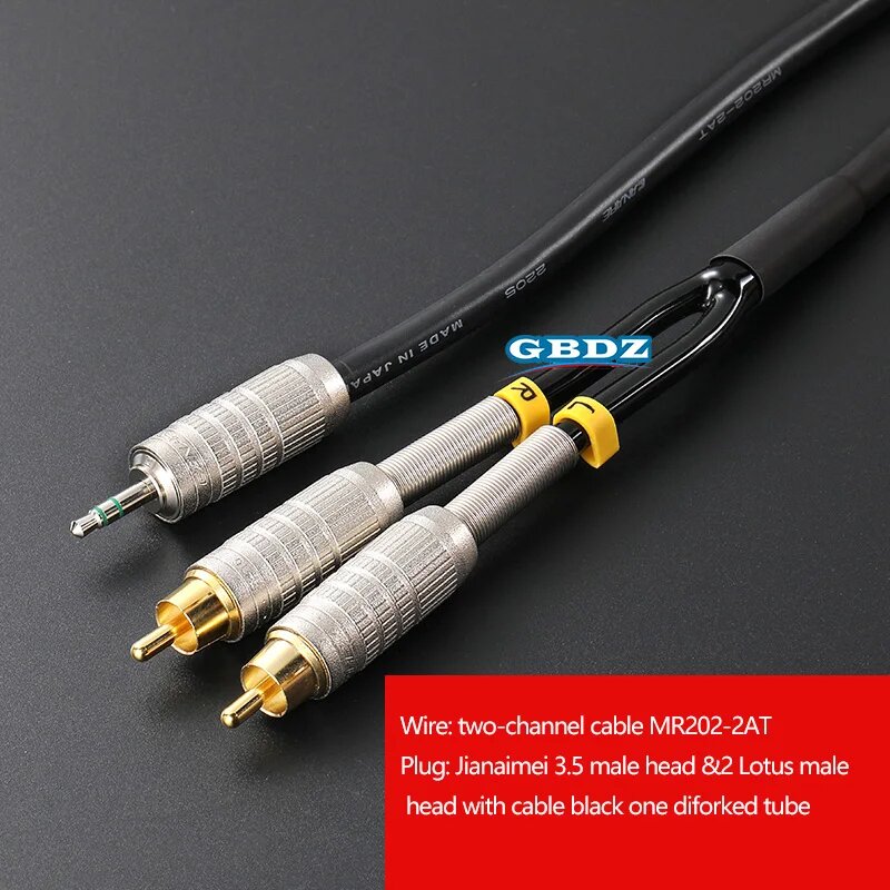 Аудиокабель 3,5 мм на 2 RCA золотистый 3.5 to RCA male, 1M