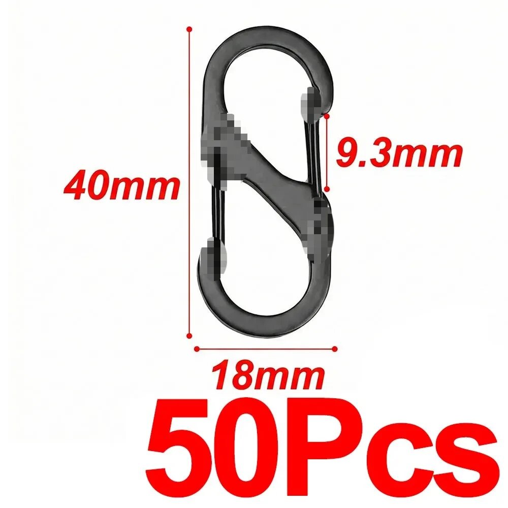 Карабины S с двойной головкой, набор из 10 штук 40mm-Black-50Pcs