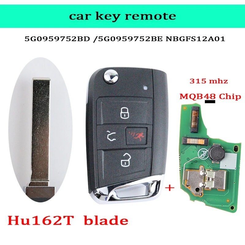 4-кнопочный брелок-пульт 315 МГц для автомобилей Volkswagen VW Golf GTI Jetta 2015-2019, совместимый с VW 5G0959752BD / 5G0959752BE