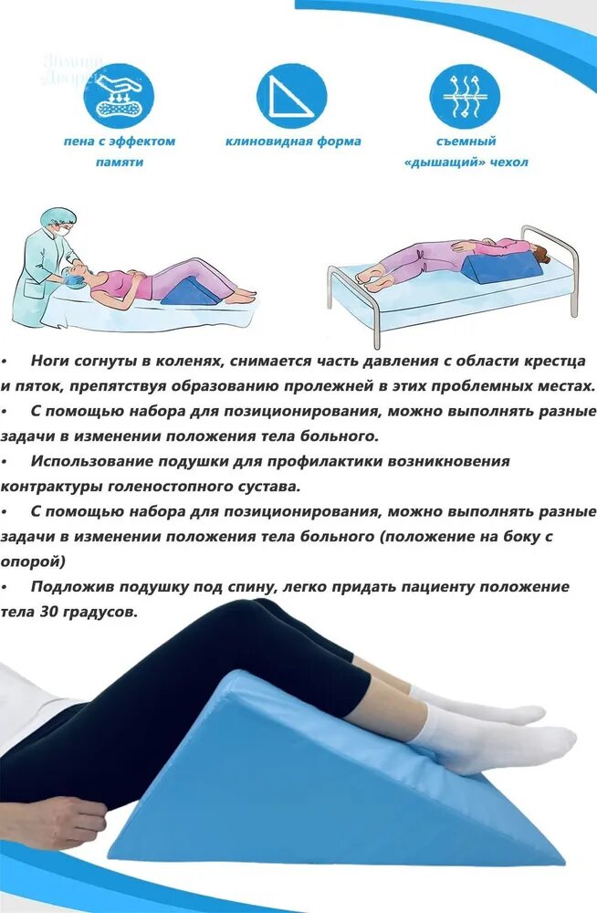Противопролежневая подушка призма для позиционирования, синяя, треугольная форма, для ухода, обеспечивает комфорт — фото 1