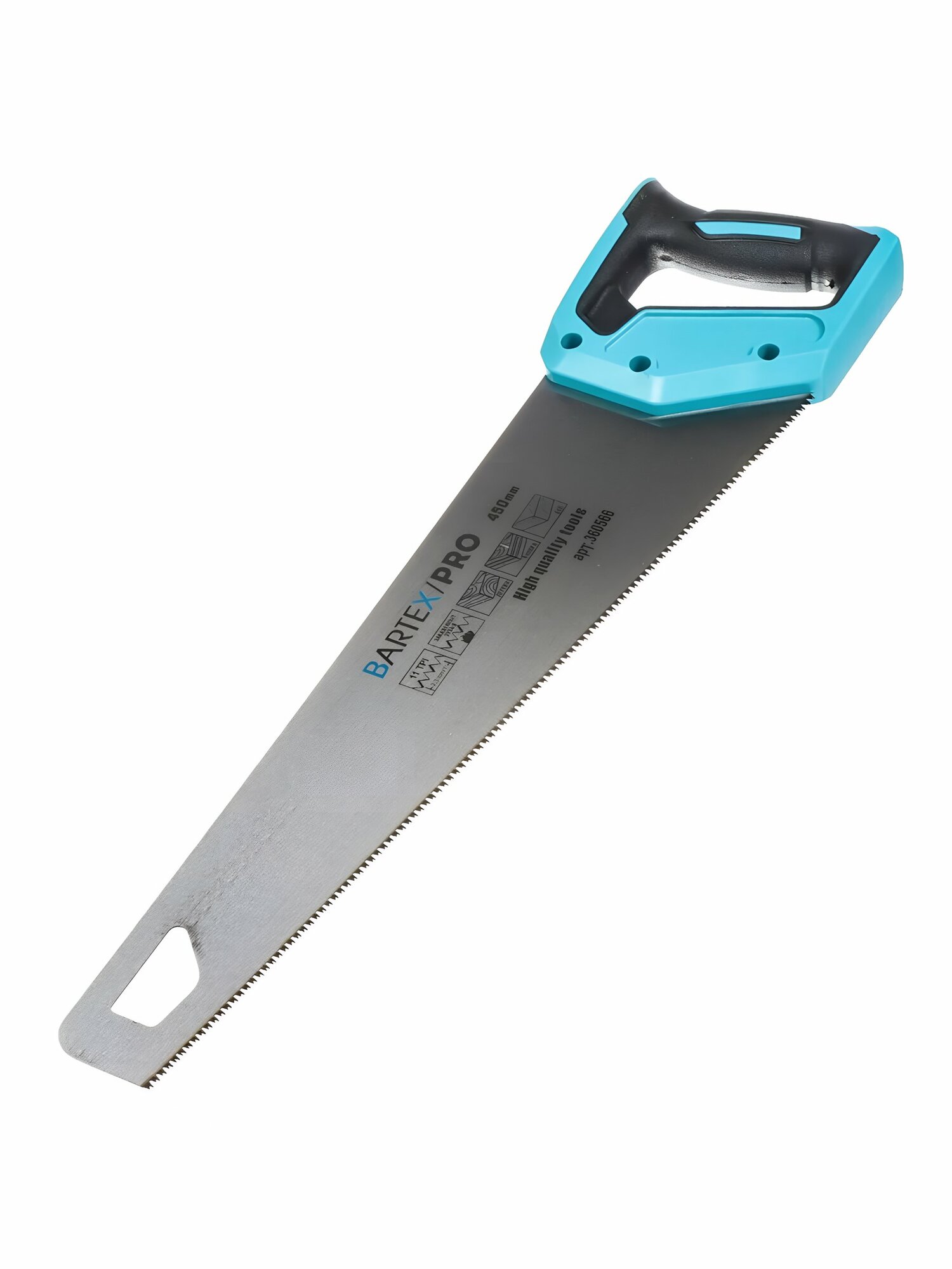 Ножовка по дереву, 450 мм, закаленные зубья, 3D-заточка, 11-12, рукоятка двухкомпонентная прорезиненная, Bartex