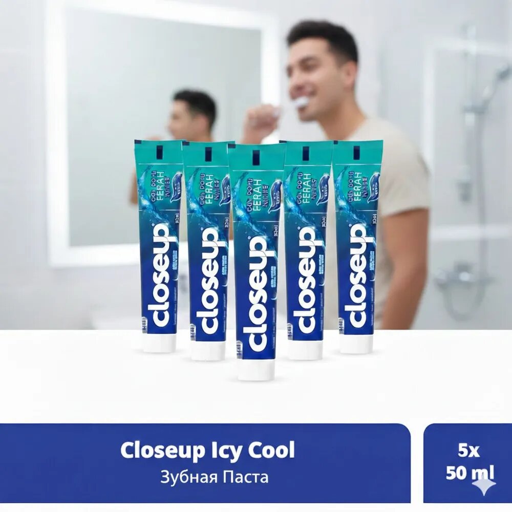 Зубная паста Closeup Icy Cool для свежести дыхания и уверенности в улыбке, 5x50 мл