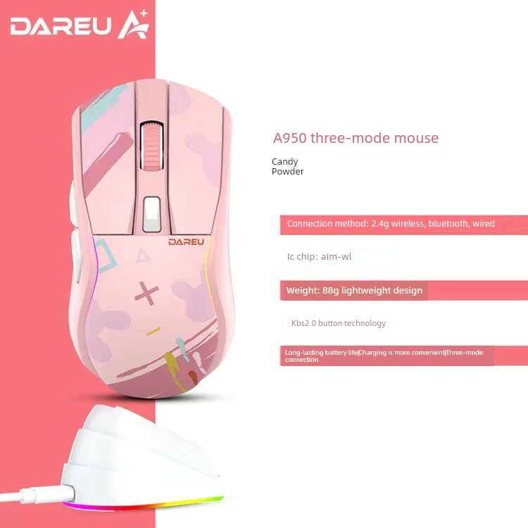 Игровая мышь DAREU A950 для настольного компьютера, беспроводная, 2.4G, Bluetooth, трехрежимная, CM610MAX
