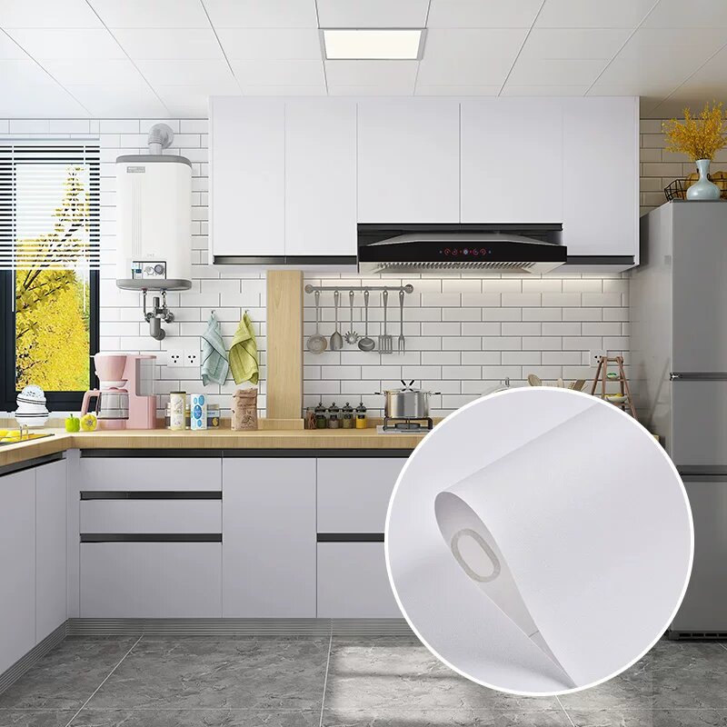 Утолщенные обои для кухонных шкафов, 60 см x 3 м, чисто-белый для обновления мебели и водостойкое покрытие