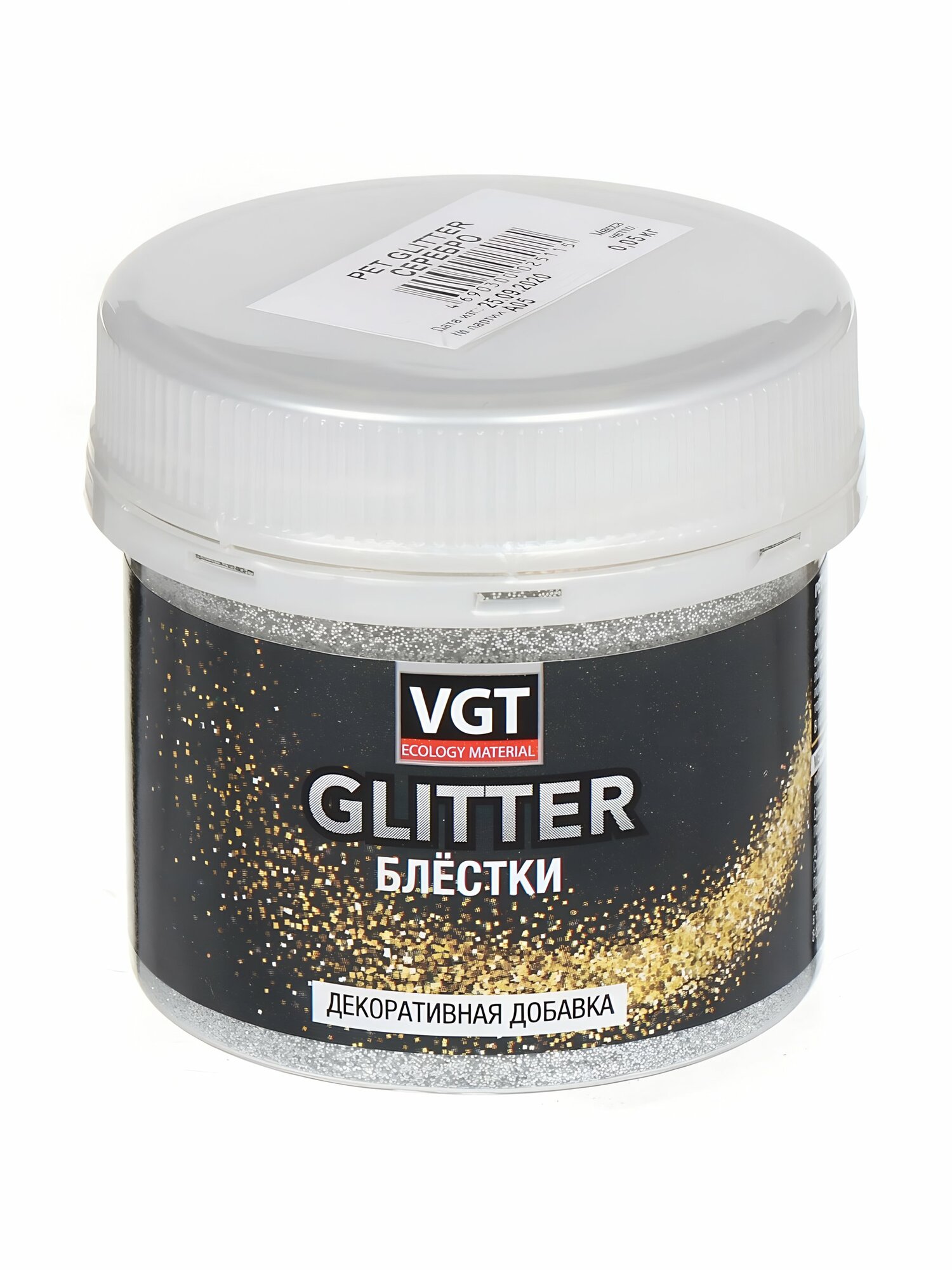 Блестки VGT Glitter серебро 0.05 кг — декоративная акриловая добавка для внутренних и наружных работ по дереву и бетону