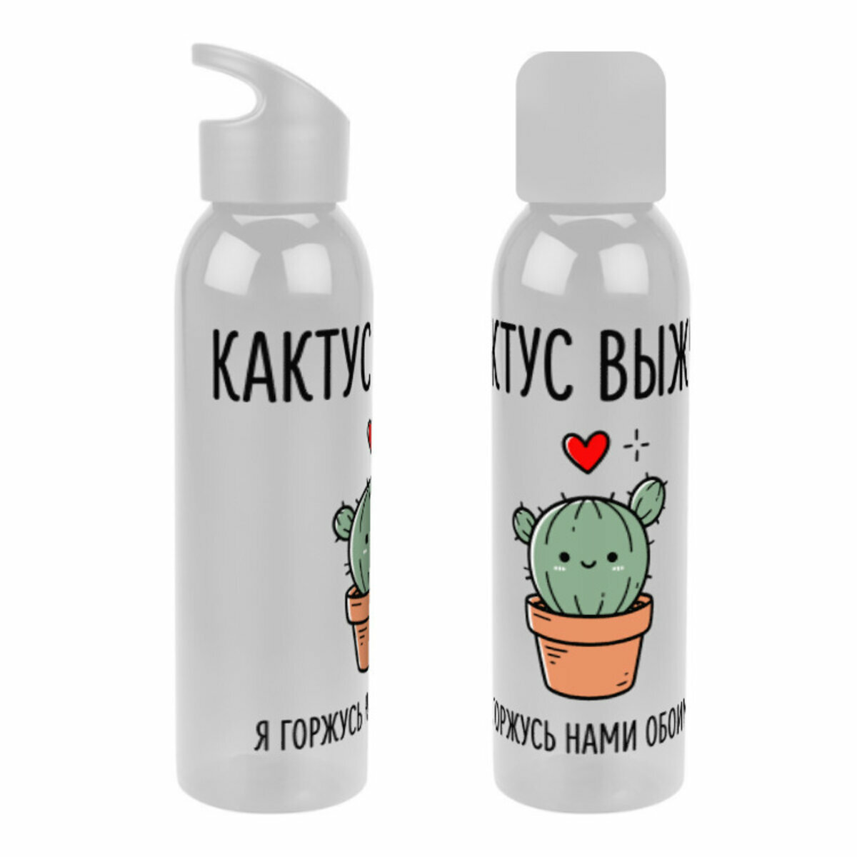 Бутылка для воды «Кактус выжил, я горжусь нами обоими» (серый)
