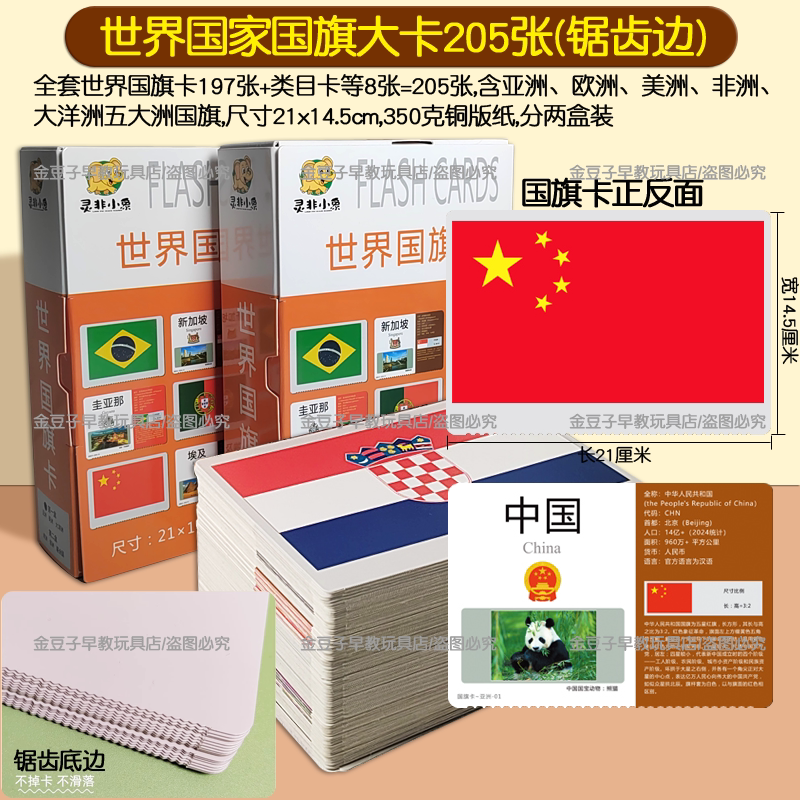 Набор карточек с государственными флагами: 205 карточек, 21x14 см каждая для географии и культурного обучения