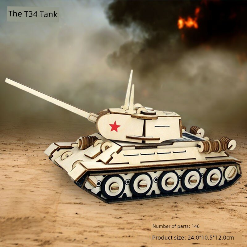 Деревянная модель танка Т-34 с 3D-пазлом для сборки, образовательный подарок для мальчиков 6+ лет