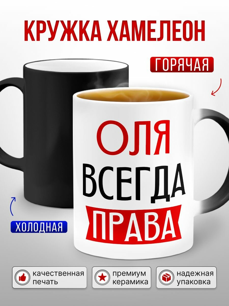 Кружка хамелеон с приколом с именем Оля, 330 мл, 1 шт.