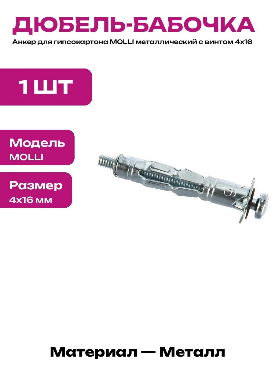 Стальной дюбель MOLLI для гипсовых плит под винт размер 4х16