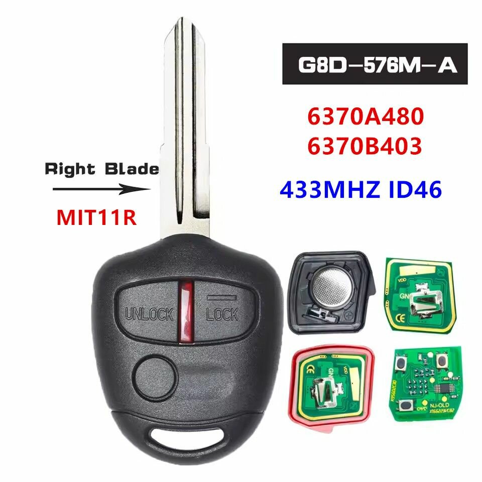 Ключ-брелок 3 кнопки 433MHz ID46 для Mitsubishi Lancer 2009-2013 — сменный брелок с лезвием
