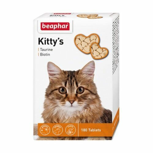 Витамины Kitty's таурин и биотин для кошек (сердечки) 180 таблеток