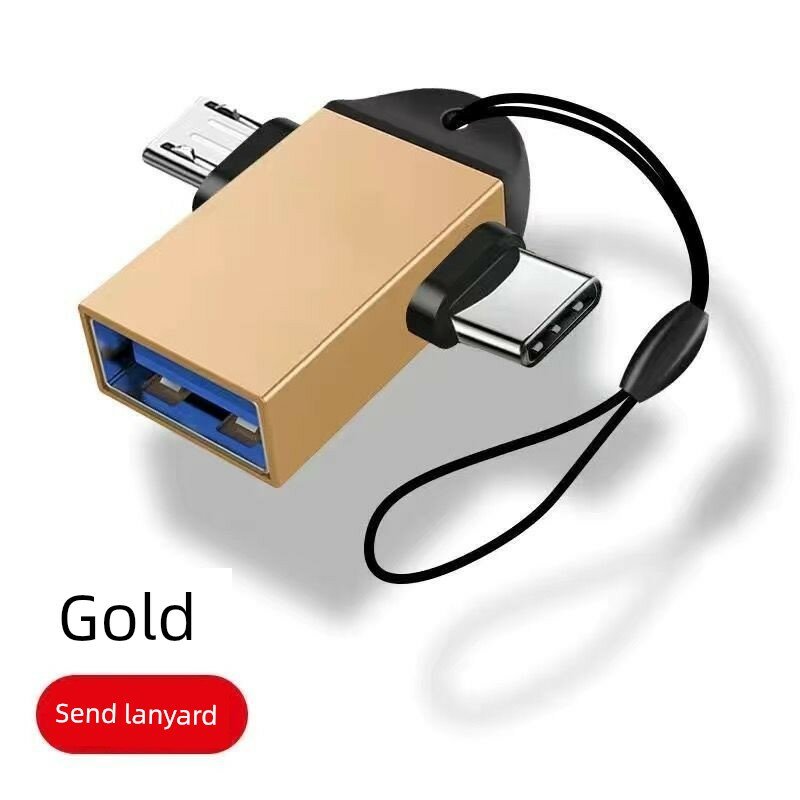 Набор из 2 шт. адаптеров Android трапециевидный + Type-C в USB 3.0, золотой цвет, высокоскоростная передача