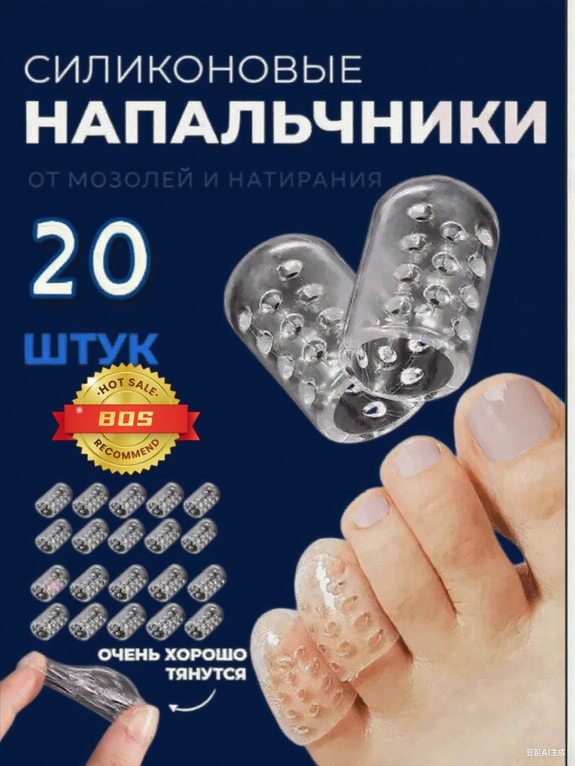 Напальчники силиконовые для пальцев ног, защита от мозолей, 20 шт.