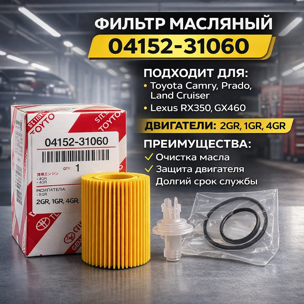 Фильтр масляный Toyota 04152-31060 подходит для Camry Prado Land Cruiser Lexus RX350 GX460 2GR 1GR 4GR