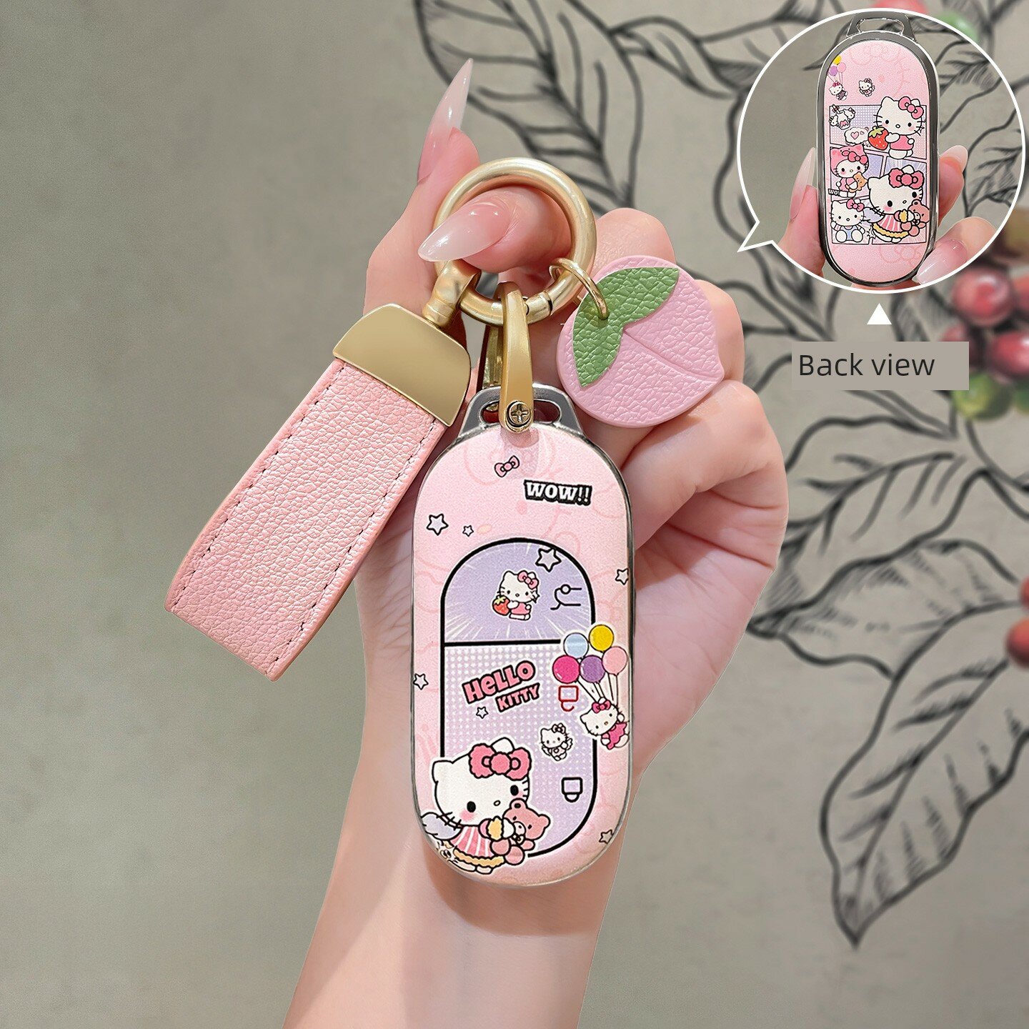 Брелок Hello KT персиковая косичка с кошачьим аксессуаром - стиль B для ключей