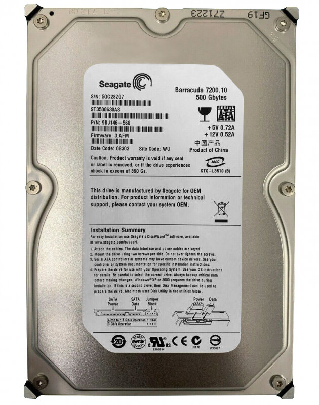 Жесткий диск Seagate ST3500630AS 500Gb SATAII 3,5" HDD